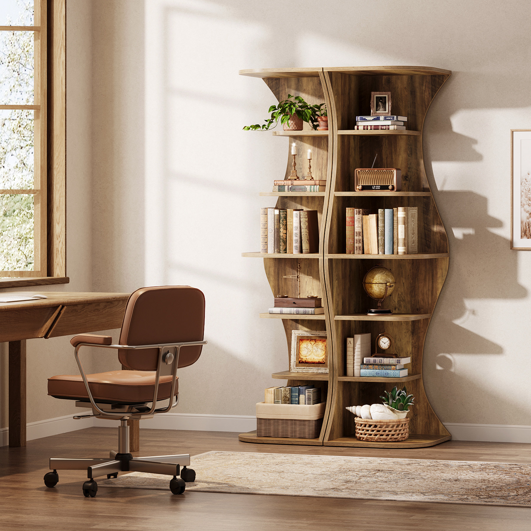 Millwood Pines 73.2" Tall Corner Bookcase, Set of 2, Farmhouse 6-Tier Corner Shelf | Wayfair